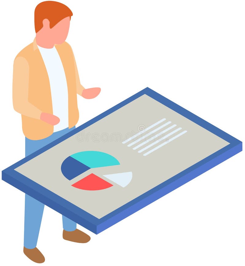 Man Analyses Digital Report with Data. Statistical Indicators and ...