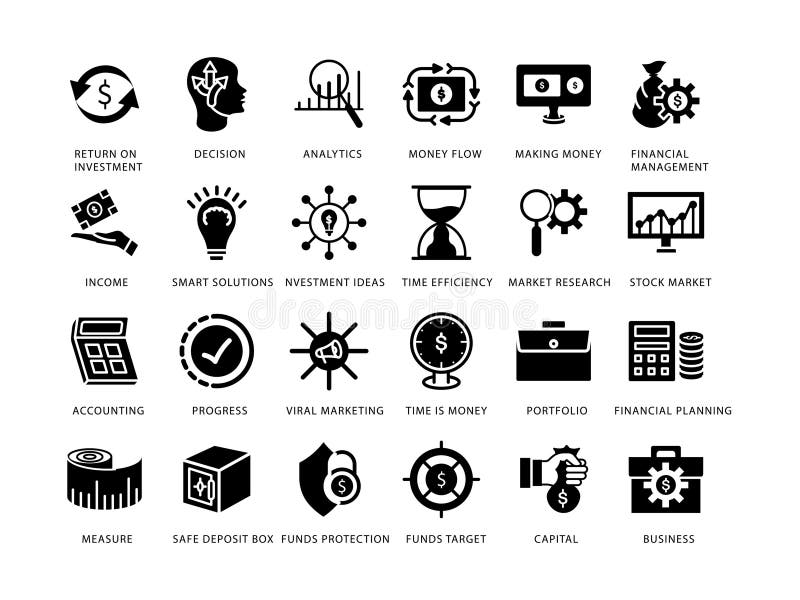 ANALYTICS and Investment Icon Set Black Fill Color Stock Vector ...
