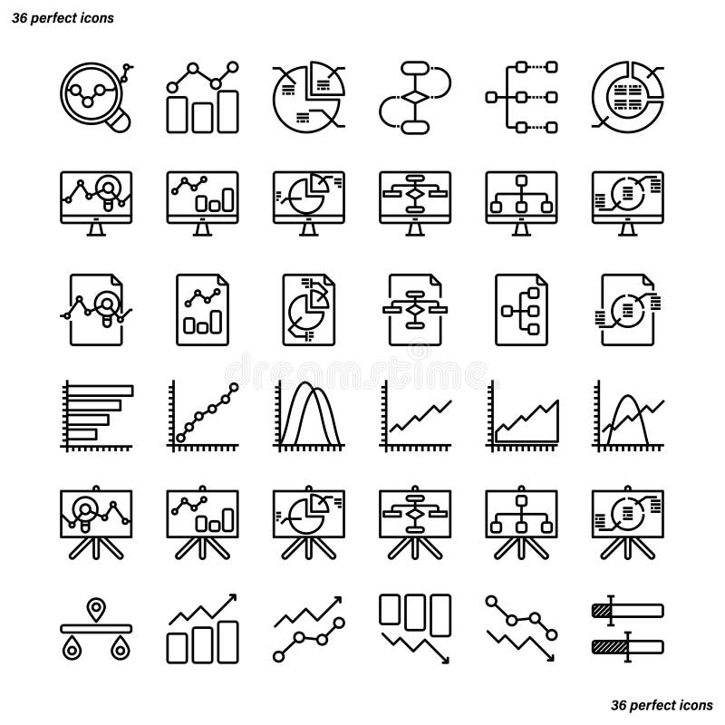 Analytics Outline Icons Perfect Pixel. Stock Vector - Illustration of ...