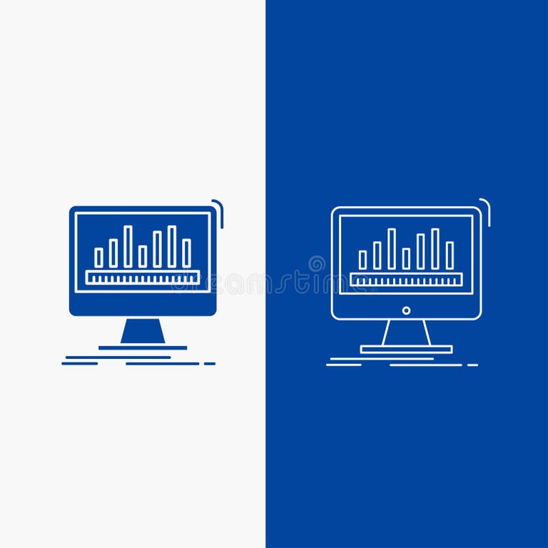 Analytics, Processing, Dashboard, Data, Stats Line and Glyph Web Button in Blue Color Vertical ...
