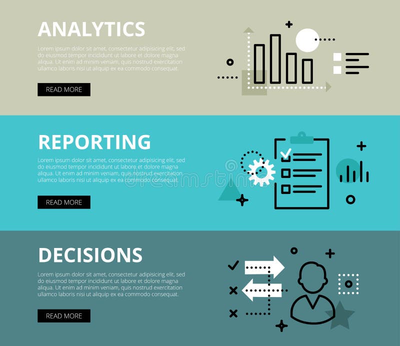 Analytics. Reporting. Decisions. Web Banners Set Stock Illustration ...