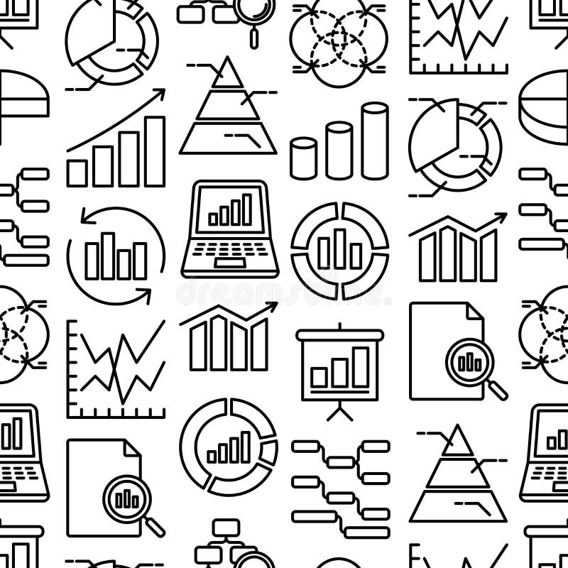 Analytics Seamless Pattern with Thin Line Icons: Diagram, Chart ...