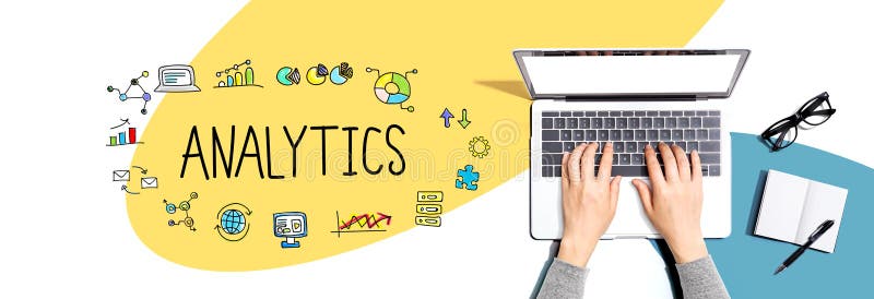 Analytics Theme with Person Using a Laptop Stock Illustration ...