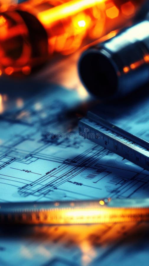 Analyze Blueprint with a Metallic Ruler for Design and Engineering ...