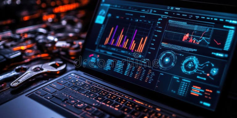 Analyze Data with Graphs on Laptop Computer for Science and Technology ...
