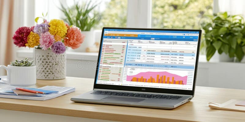 Analyze Data on Laptop with Financial Growth Theme and Office Decor ...