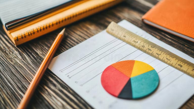 Analyze Data with Pie Chart, Study Tools and Wooden Table Concept Theme ...