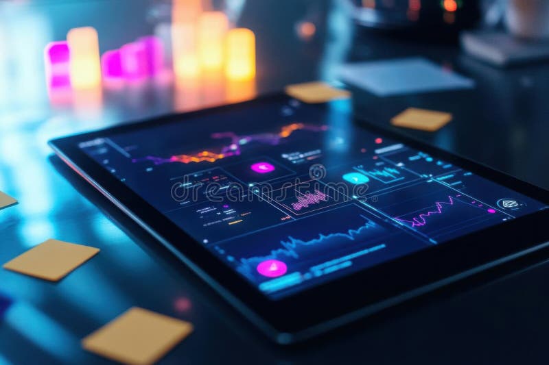 Analyze Data and Show Graphs on Tablet Screen with Digital Chart Theme ...