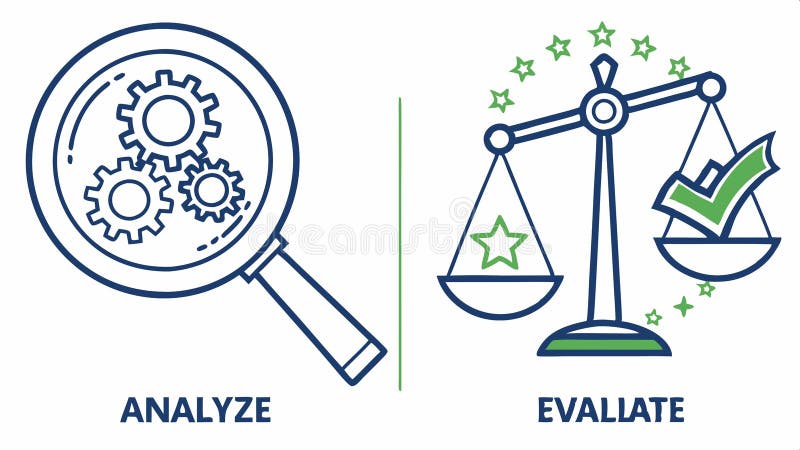 Analyze and Evaluate Icons, Business and Decision Making Vector Design ...