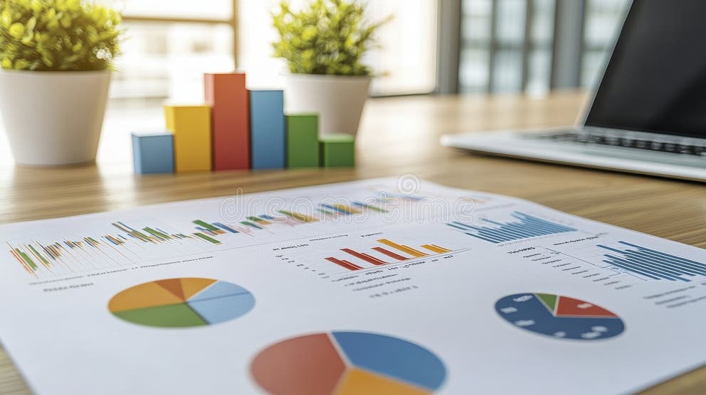 Analyze Financial Data with Colorful Charts and Modern Desktop Setting ...