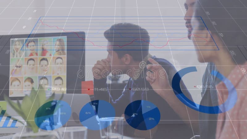 Analyzing Animation Charts on Computer, Business Team Discussing Data ...