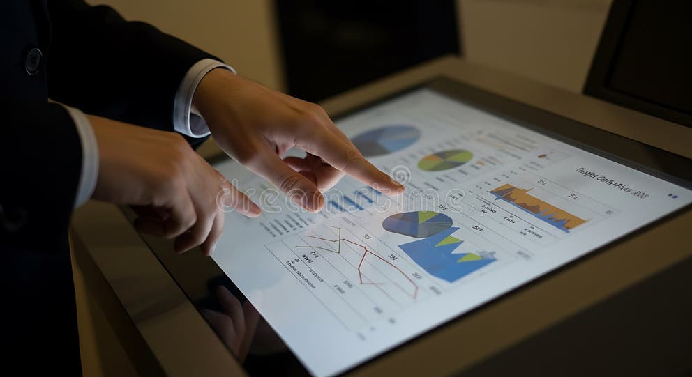 Analyzing Business Data on Interactive Touchscreen Table Display Stock Illustration ...