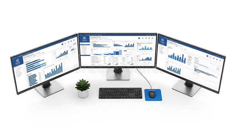 Analyzing Business Data with Multiple Computer Monitors and Office ...