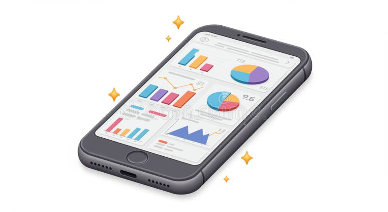 Analyzing Business Data on Smartphone with Charts and Graphs Stock ...