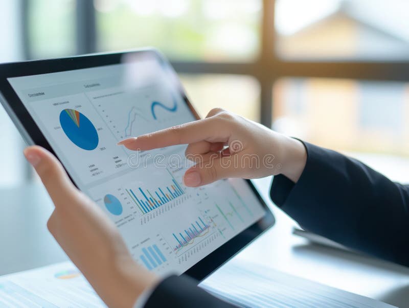 Analyzing Business Data on Tablet Stock Illustration - Illustration of ...