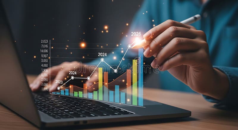 Analyzing Business Growth with Laptop Computer and Financial Chart ...