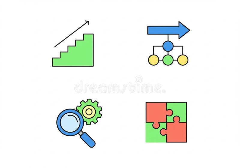 Analyzing Business Growth and Strategy Icons Set Stock Illustration ...