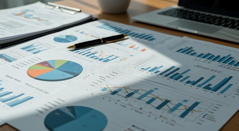 Analyzing Business Performance with Charts, Graphs and Data on a Desk ...