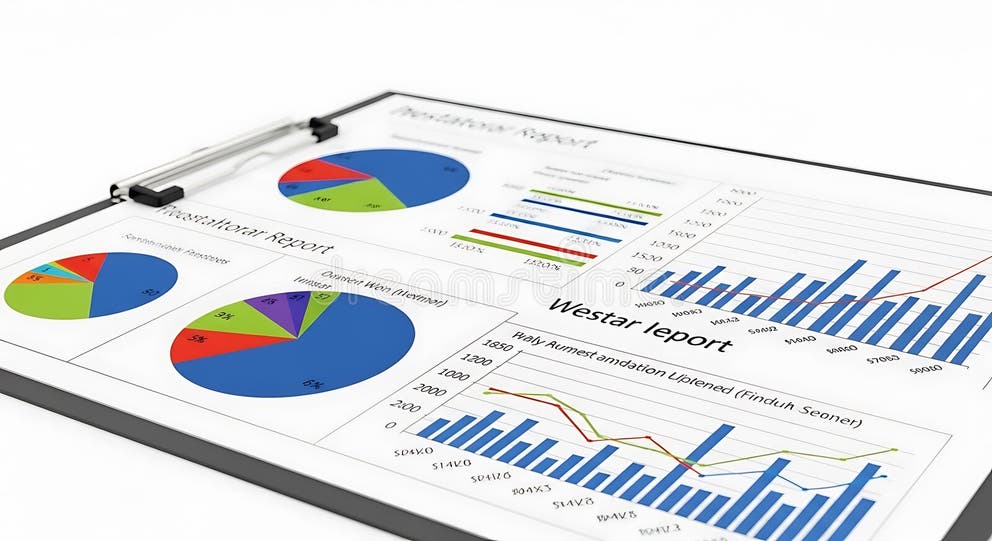 Analyzing Business Performance Reports with Charts on a Clipboard Stock ...