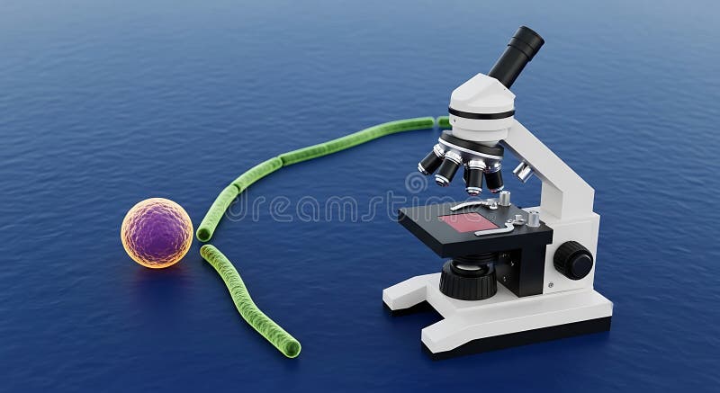 Analyzing Cell Structure with Microscope in Laboratory Setting Stock ...