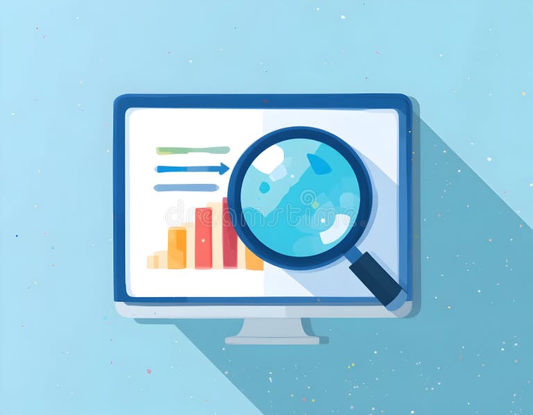 Analyzing Chart on Computer Screen with Magnifying Glass Stock Image ...