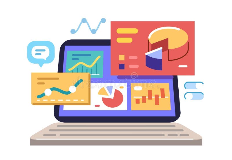 Analyzing Charts and Graphs on Laptop for Data Review. Online Statistics, Financial Analysis ...