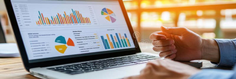 Analyzing Charts on Laptop for Data Insight and Modern Analytics ...