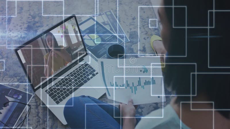 Analyzing Charts on Video Call, Person Using Animation for Digital Data ...