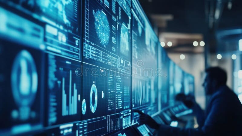 Analyzing Complex Data on Large Digital Screens Stock Photo - Image of screens, tech: 359788322