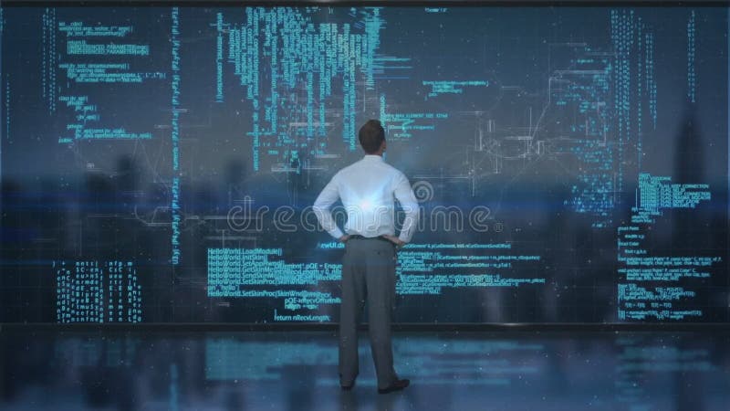 Analyzing Complex Data, Man Using Animation on Digital Screen in Office Stock Video - Video of ...