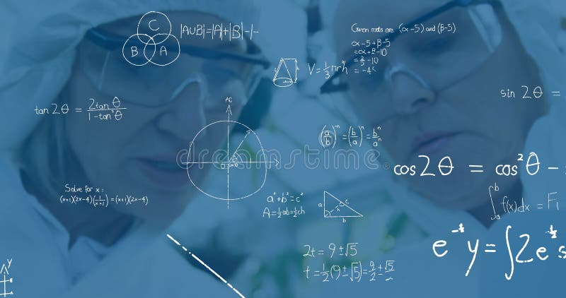 Analyzing Complex Equations on Transparent Board, Scientists in Lab ...
