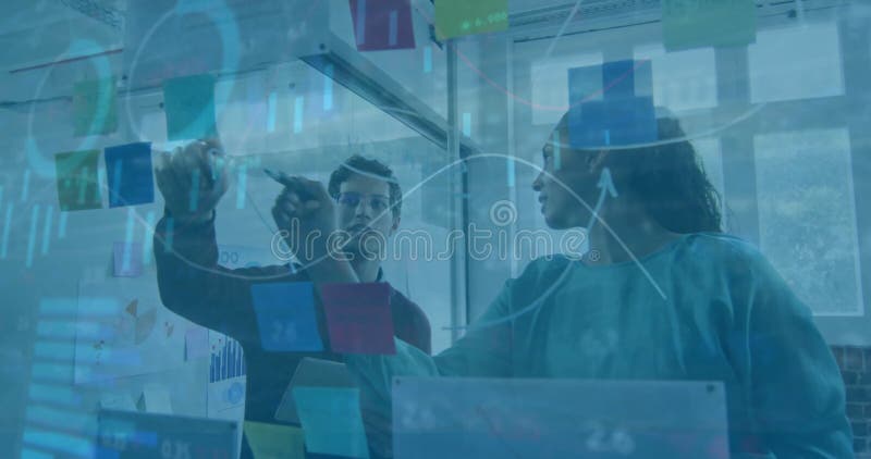 Analyzing Data Charts Animation Over Business People Discussing in Office Stock Video - Video of ...