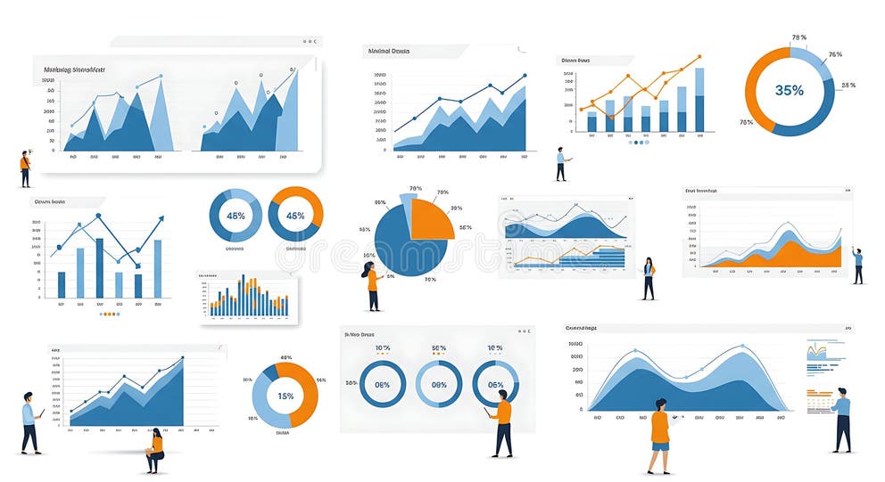 Analyzing Data with Charts and Graphs Infographics Set Stock ...