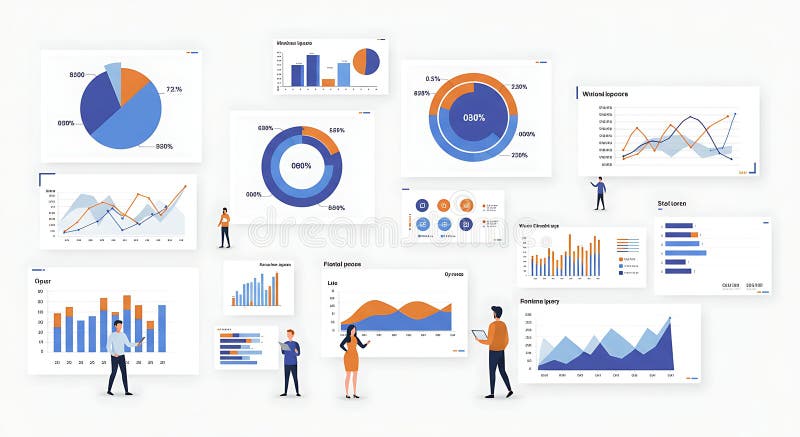 Analyzing Data with Charts and People Presentation Stock Illustration ...