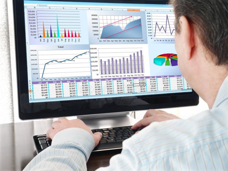 Analysing Data on Computer. Stock Image - Image of discussion ...