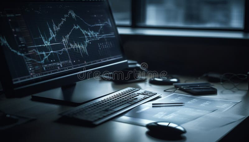 Analyzing Data on Computer Monitor Generated by AI Stock Illustration ...