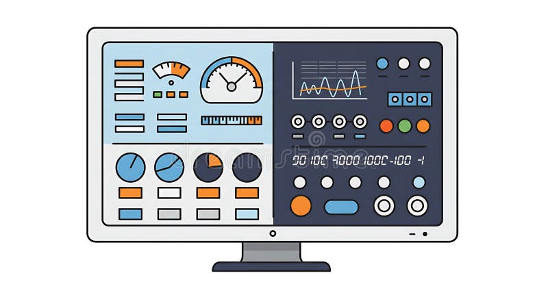 Analyzing Data on Computer Screen Displaying Gauges and Charts Stock ...