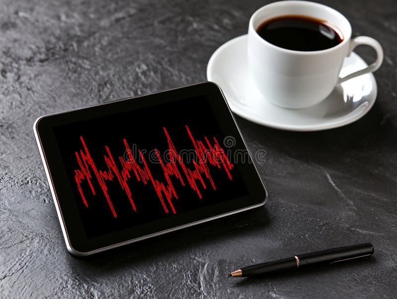 Analyzing Data with a Cup of Coffee. Productivity at Its Finest. Stock ...