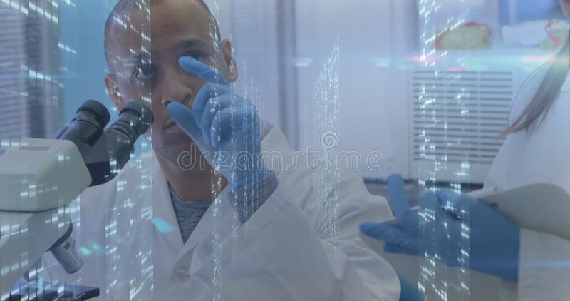 Analyzing Data with Digital Overlay, Scientist in Lab Coat Using Animation Stock Video - Video ...