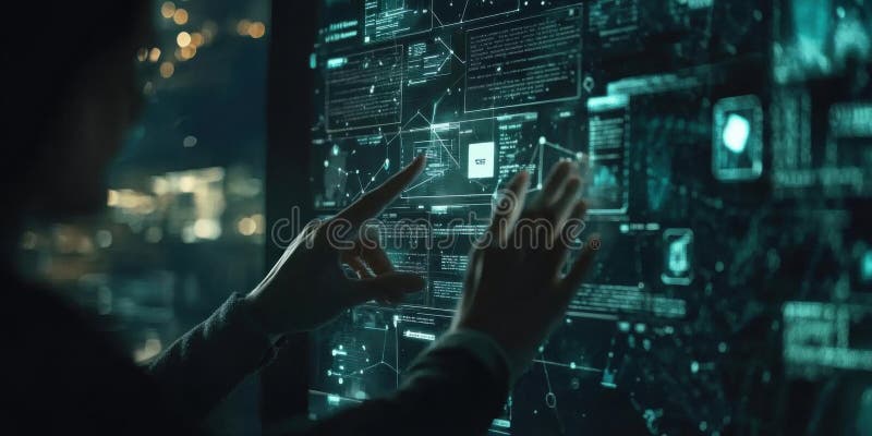 Analyzing Data Digital Screen Night Complex Network System Stock Photos ...