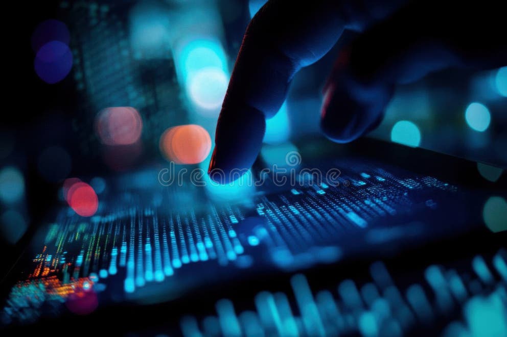 Analyzing Data on Electronic Device with Future Tech Concept and Blue Theme Stock Photo - Image ...
