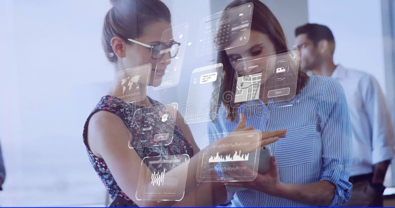 Analyzing Data and Graphs Animation, Businesswomen Discussing ...