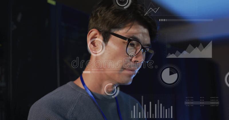 Analyzing Data and Graphs Animation Over Focused Man Wearing Glasses Stock Footage - Video of ...
