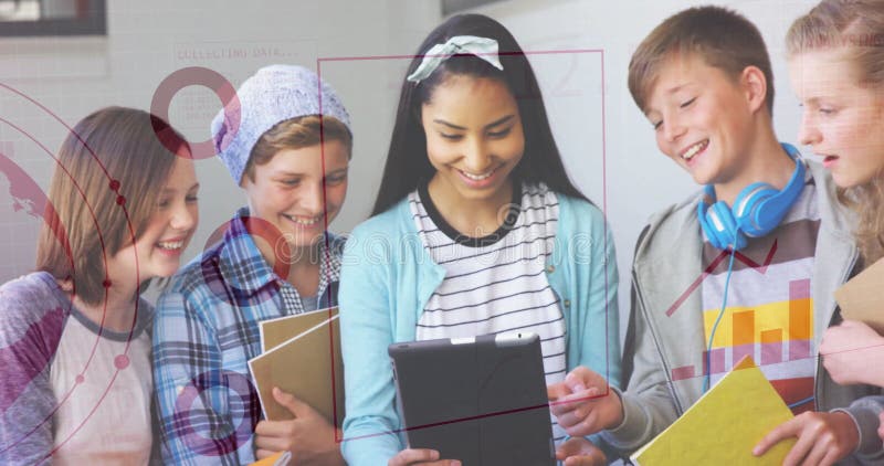 Analyzing Data and Graphs Image Over Diverse Students Using Tablet ...