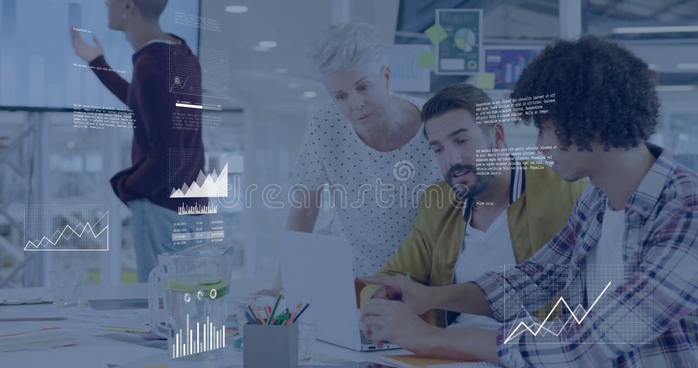 Analyzing Data and Graphs Image Over Diverse Team Collaborating in ...