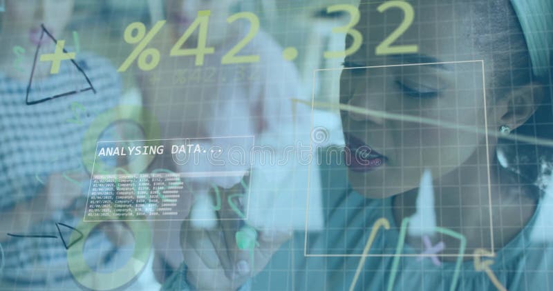 Analyzing Data Image Over Businesswoman Working with Transparent Screen ...
