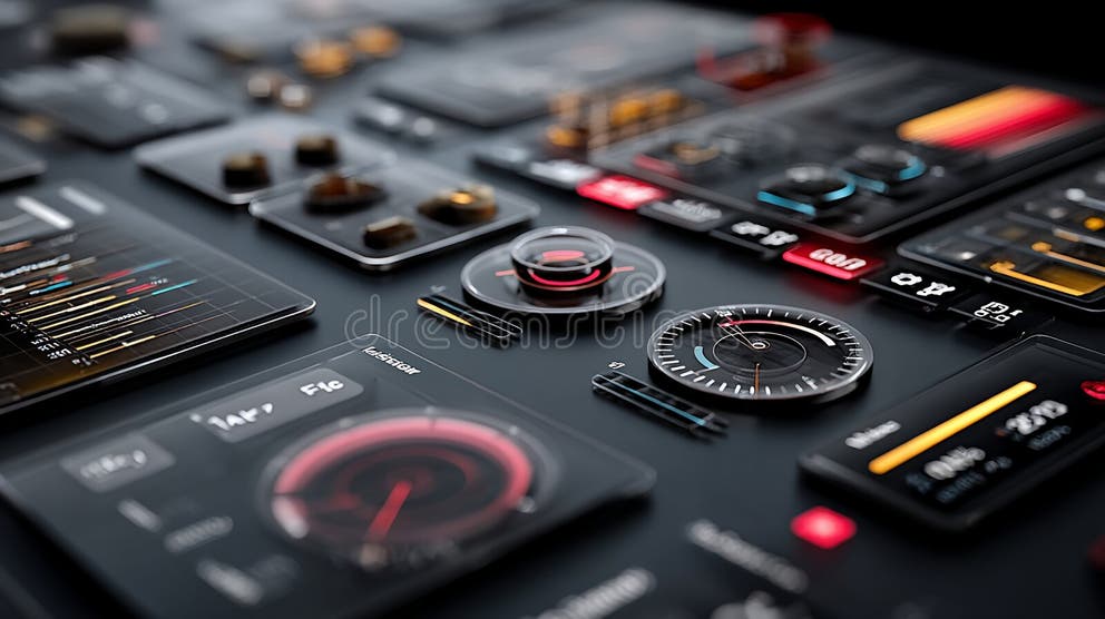 Analyzing Data on Interactive Digital Interfaces Stock Illustration ...