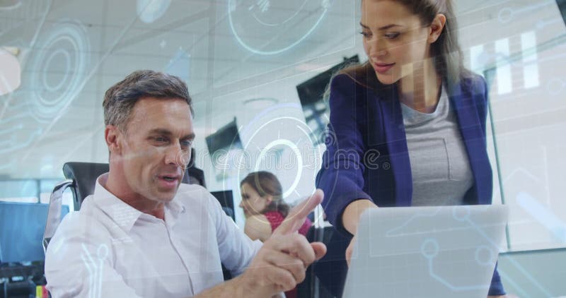 Analyzing Data on Laptop, Business People with Holographic Charts Image ...