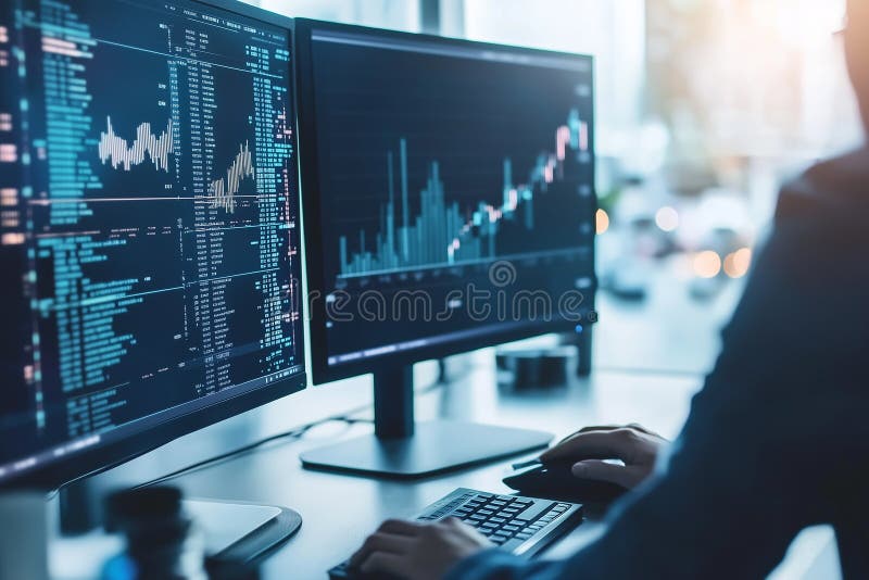 Analyzing Data on Multiple Screens Stock Illustration - Illustration of ...