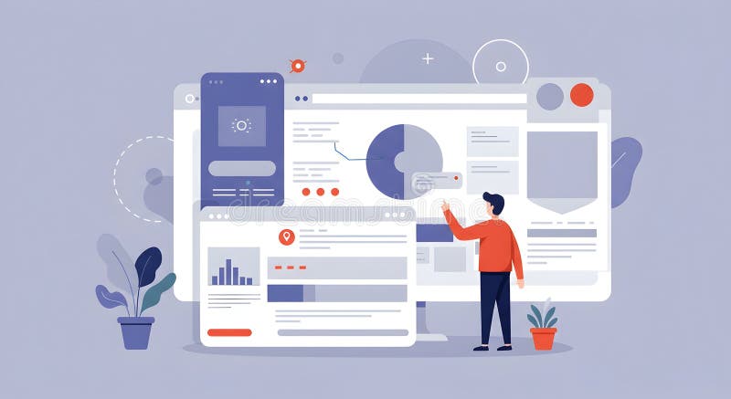 Analyzing Data on Screen with Charts and Graphs Illustration Stock ...